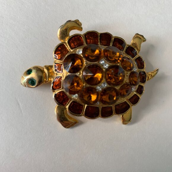 Jewelry | Vintage Turtle Brooch Pin With Amber Stones Gold Tone Green ...